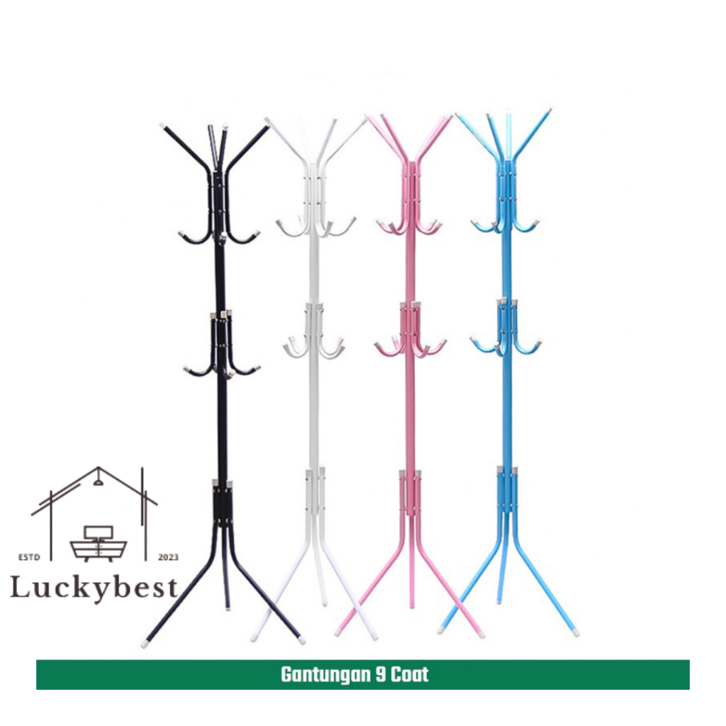 Jual Gantungan Tiang Berdiri Gantungan Topi Tas Stand Hanger 9 Coat ...