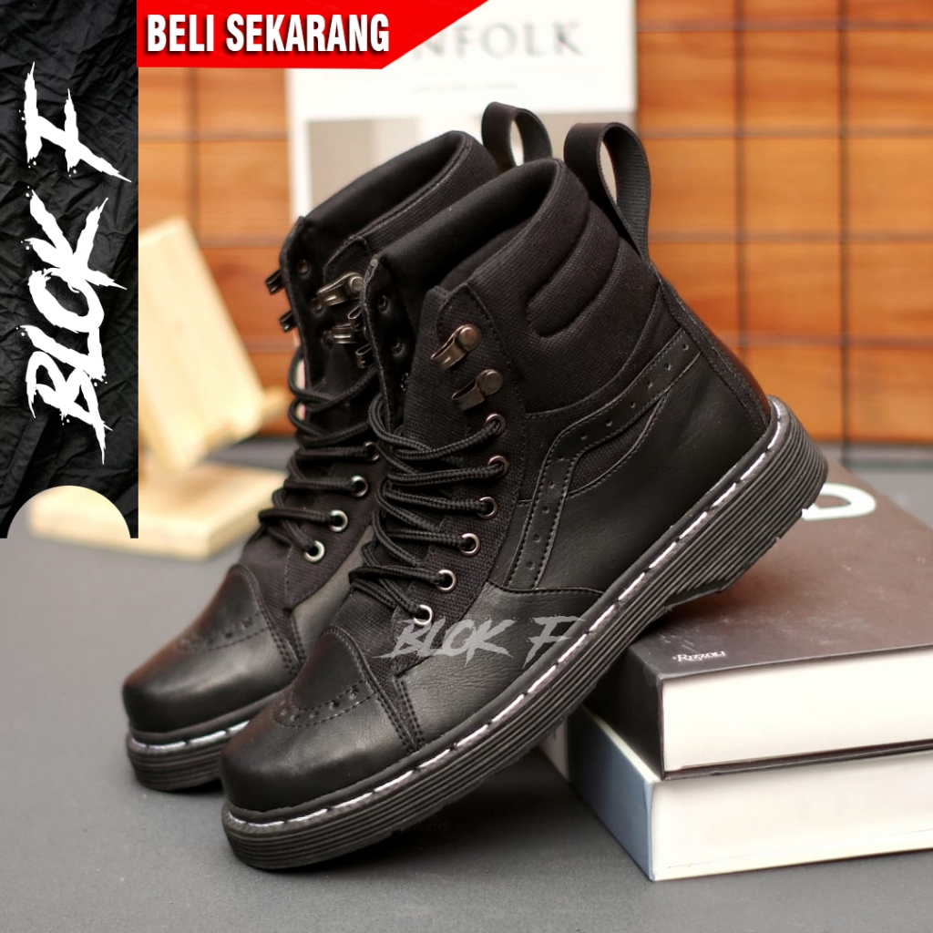 Jual Limoges Black Sepatu Docmart Pria High Tinggi Boots Hitam Pantofel ...