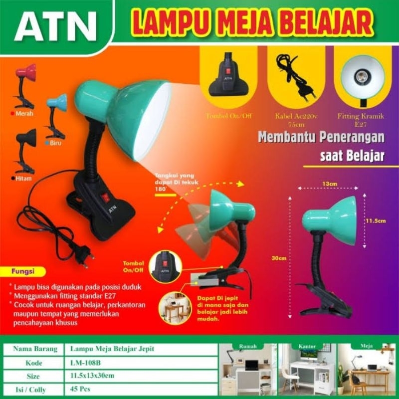 Jual ATN Lampu Belajar Jepit / Lampu Meja Metal Aluminium LM 108B ...
