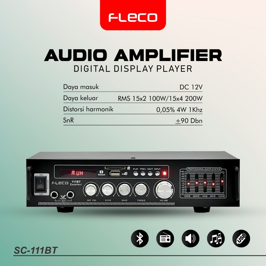 Jual Amplifier FLECO SC-111BT ( Bluetooth) Stereo Karaoke + Mp3 player ...