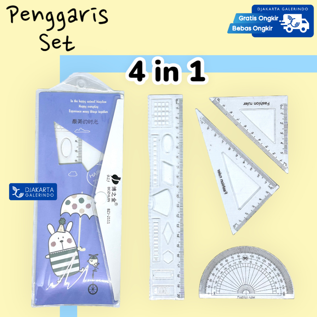 Jual Penggaris Set isi 4 Model Penggaris Plastik 1 Set Isi 4 Model ...