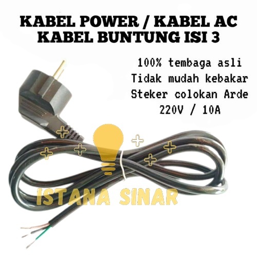 Jual Kabel Power AC Buntung Kabel isi 3 Buntung Serbaguna 3 meter 1,5 ...