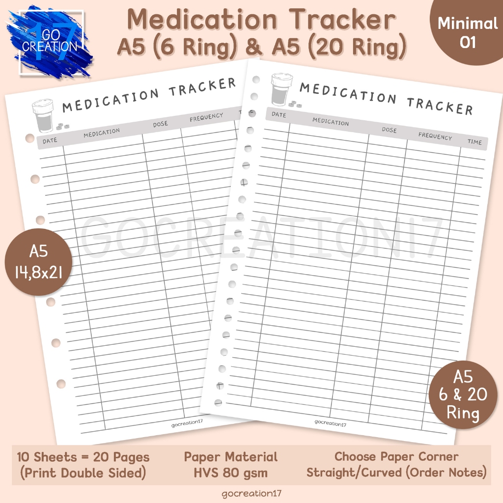 Jual Buku Planner Kertas Binder Medication Tracker Simple Minimalis A5 ...