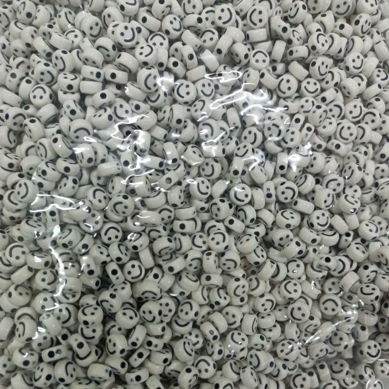 Jual manik mote bulat pipih putih smile hitam isi 1pon uk 6mm | Shopee ...