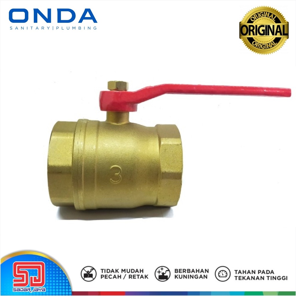 Jual ONDA Ball Valve 3" Katup Keran Stop Kran Engkol Kuningan Drat Dalam Metal Brass 3 inch ...