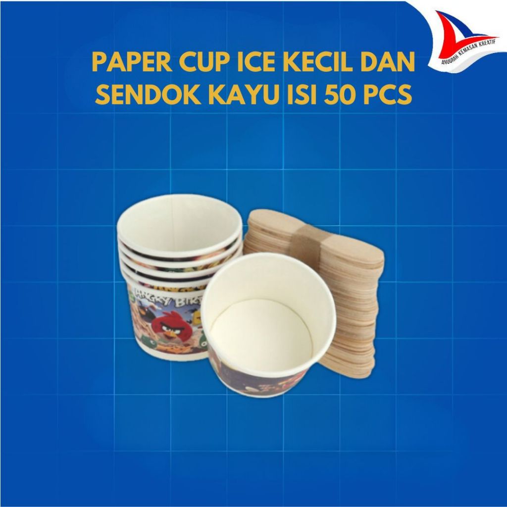 Jual Paper Ice Cream Dan Sendok Kayu / Tempat Ice Cream Isi 50 Pcs ...
