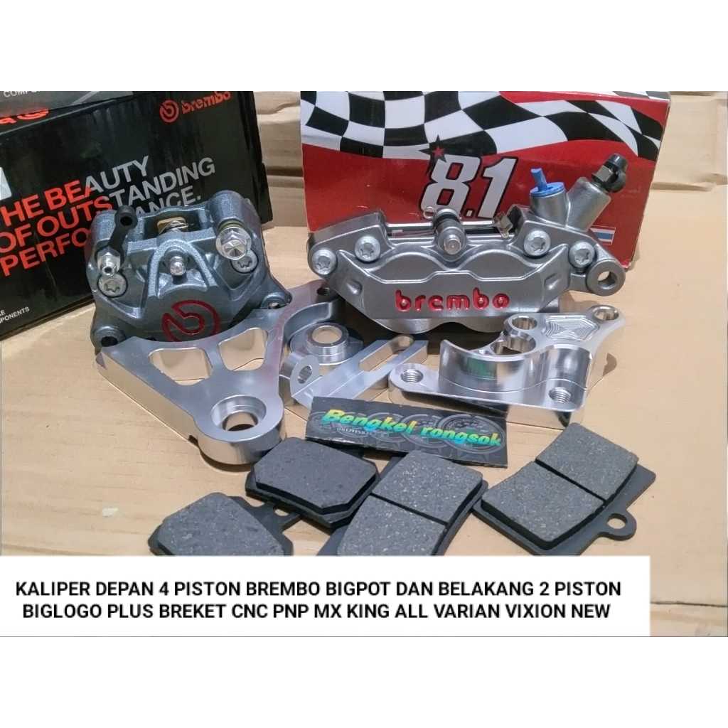 Jual KALIPER DEPAN 4 PISTON DAN BELAKANG 2 PISTON PLUS BREKET CNC PNP MX KING VIXION NEW ALL ...