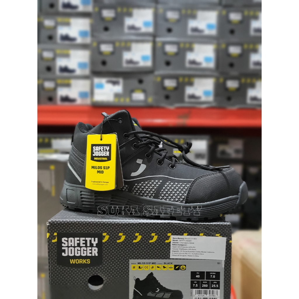 Jual sepatu safety jogger Milos S1P MID hitam | Shopee Indonesia