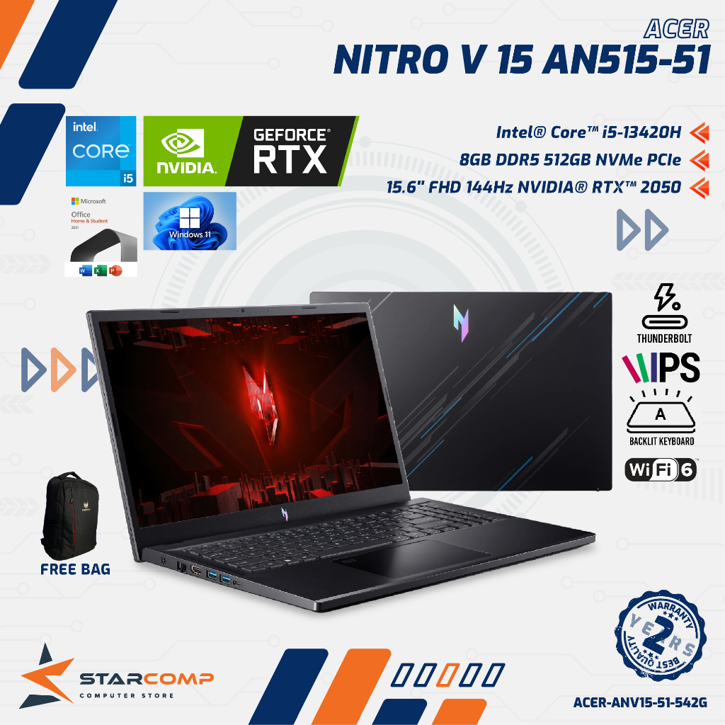 Jual ACER Nitro V 15 ANV15-51 i5-13420H RTX2050 16GB 512GB 15.6"FHD ...