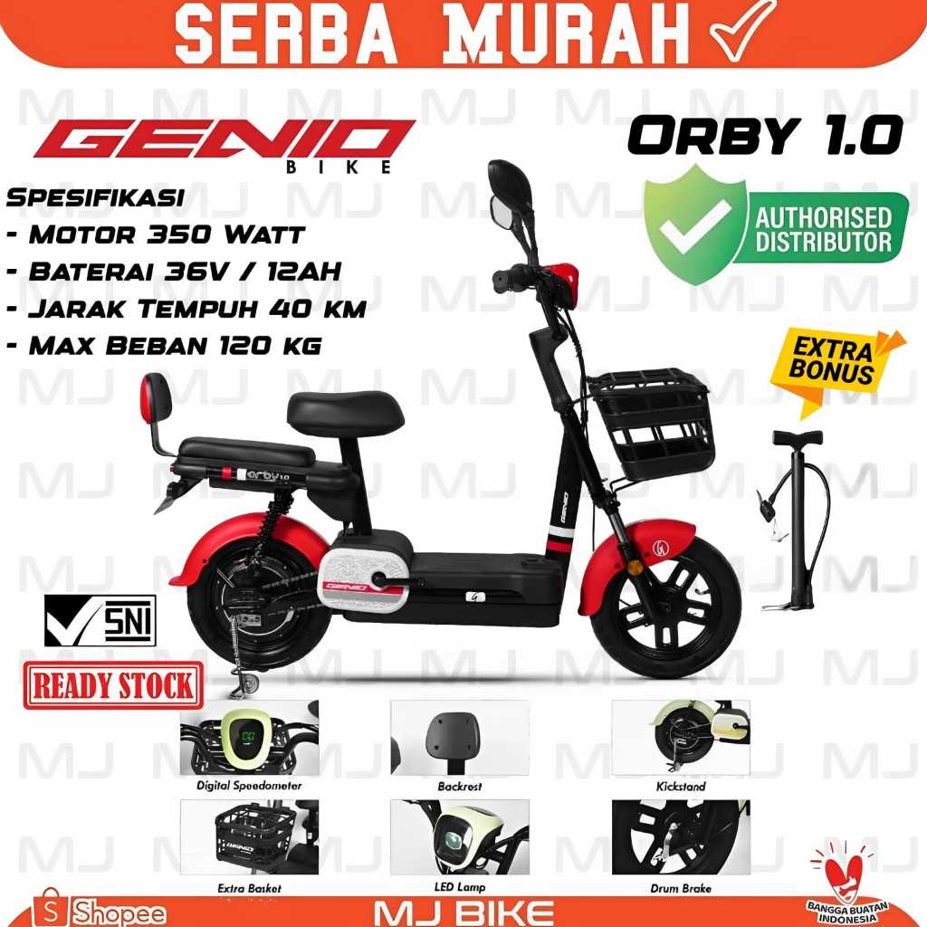 Jual SEPEDA LISTRIK GENIO ORBY 1.0 FREE POMPA ORIGINAL | Shopee Indonesia