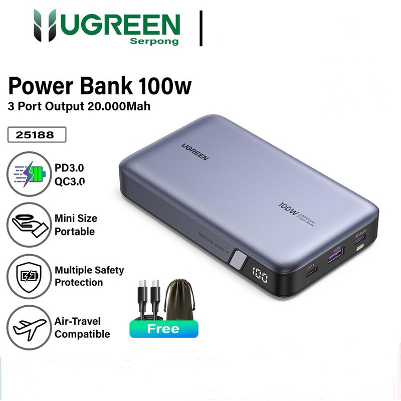 Jual Ugreen Power Bank 100W 20000mAh Super Fast Charging Laptop Macbook | Shopee Indonesia
