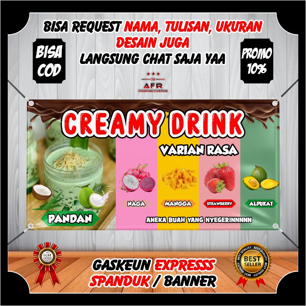 Jual Spanduk Jualan Es Creamy Drink Yang Lagi Viral - Banner Backdrop ...