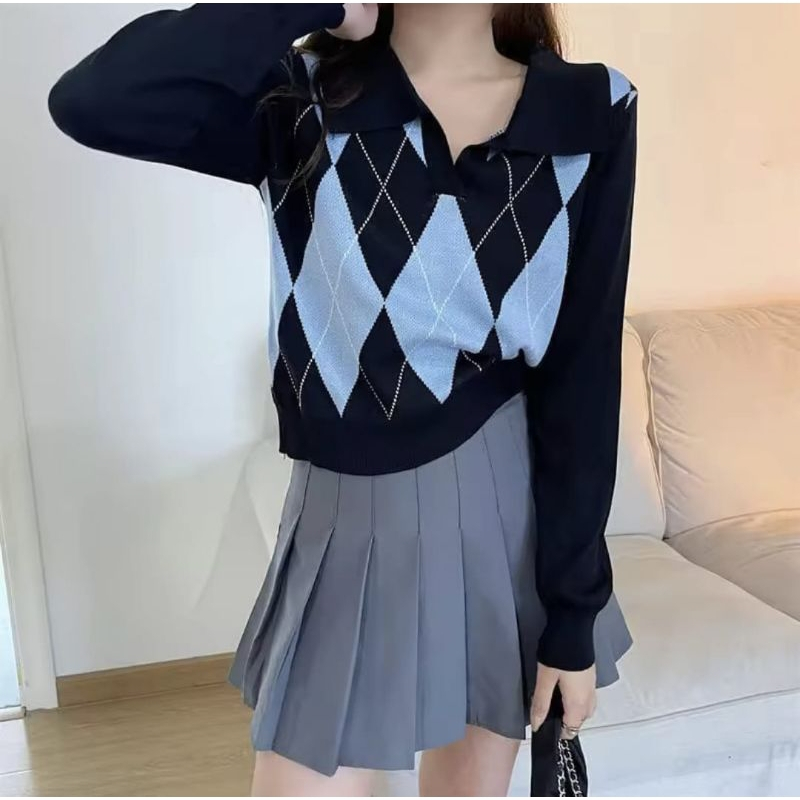 Jual SWEATER ROSE CROP TOP DIAMOND/ATASAN WANITA RAJUT KOREAN STYLE/POLO SHIRT CROP TOP KOREAN ...