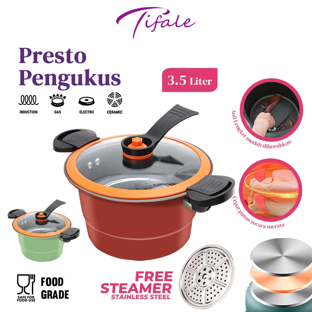 Jual Tifale Panci Presto Teflon Anti Lengket 3,5 Liter Serbaguna Teflon Pressure Cooker Kokoh 3 ...