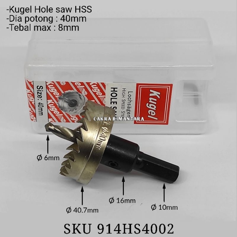 Jual Kugel Hole saw 40mm HSS Holesaw 40 mm mata bor plong besi plat 40 ...