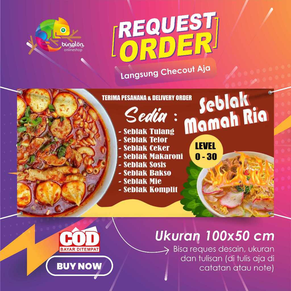 Jual Spanduk Banner 100x50 Seblak Prasmanan Free Desain | Shopee Indonesia