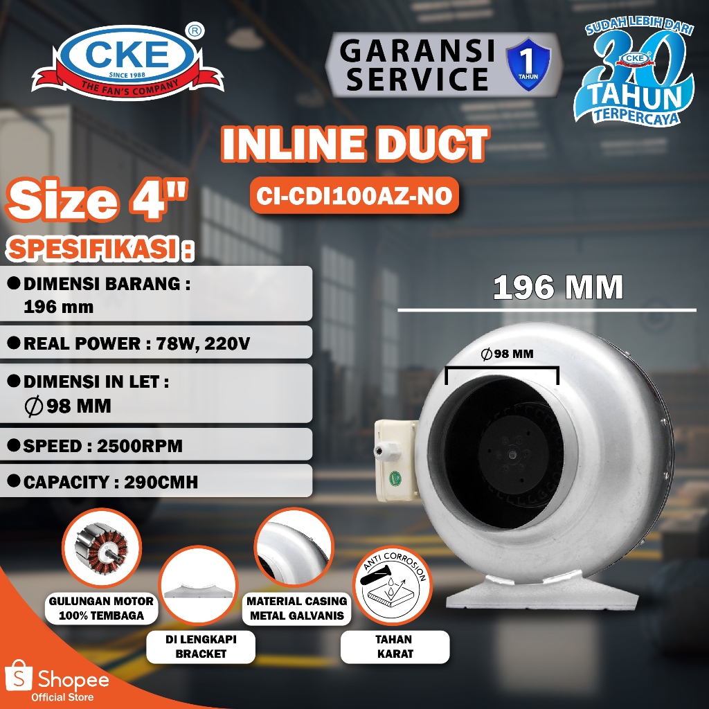 Jual Centrifugal Duct Inline Fan CKE CI-CDI100 4 Inch Inline Fan Duct ...