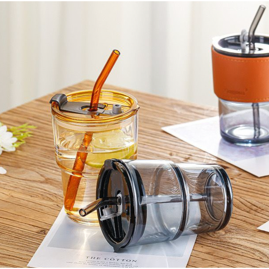 Jual TUMBLER KACA GELAS AESTETHIC VINTAGE 400ML BOTOL MINUM GELAS MUG ...