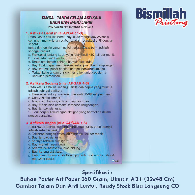 Jual Poster Kebidanan Tanda Gejala Asfiksia Pada Bayi Baru Lahir ...