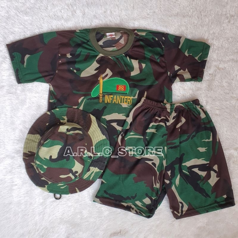 Jual setelan kaos anak loreng malpinas tni tangan pendek plus topi rimba baju kids army bordir ...