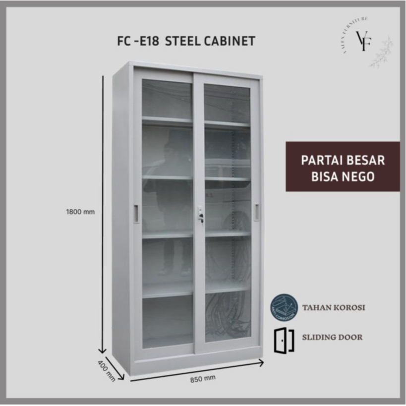 Jual Lemari Arsip Besi 2 Pintu Sliding Kaca | Lemari Sliding Door Kaca | Lemari File Kantor | FC ...