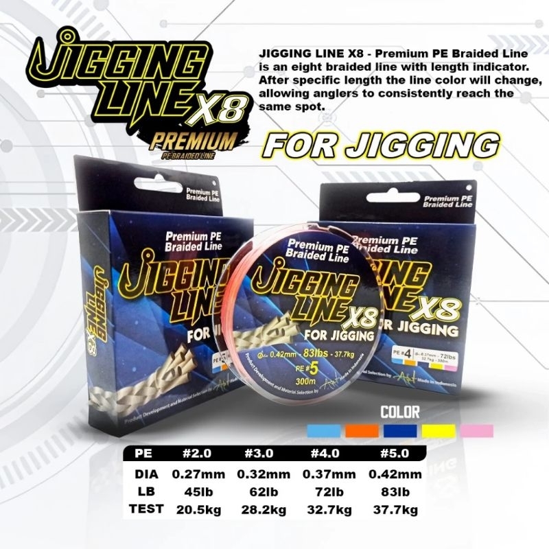 Jual SENAR PE X8 300 METER JIGGING LINE FOR JIGGING MULTI COLOR SANGAT ...