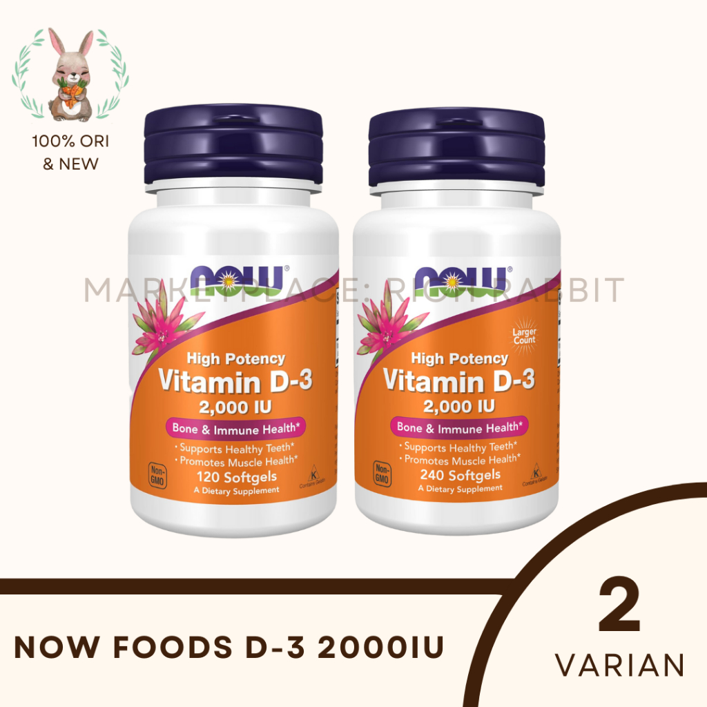 Jual NOW Foods Food Vitamin D-3 D3 / 2,000 IU 2000IU 2000 IU / 120 Softgels Vitamin Tulang ...