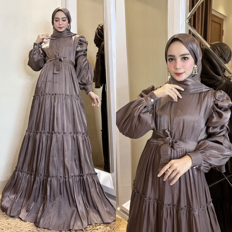 Jual Zalina Shimmer Dress set hijab Pashmina / Gamis shimmer / Gamis ...