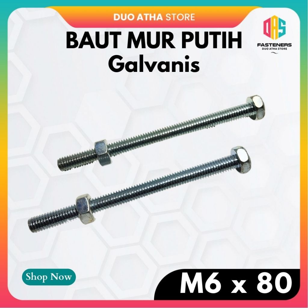 Jual M6x80 Baut Mur M6 X 80 BMP Galvanis Putih Kunci 10 | Shopee Indonesia