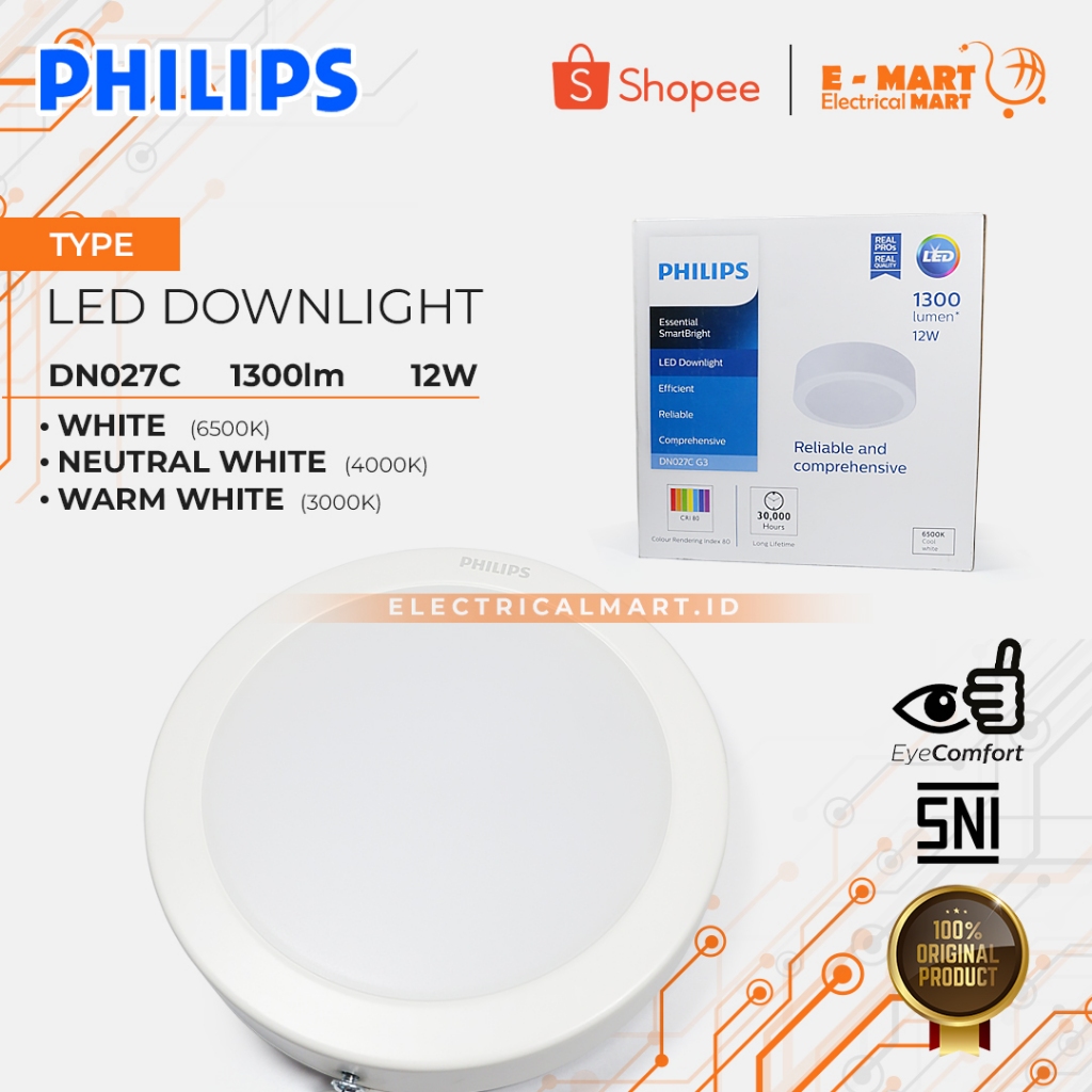 Jual Philips Downlight OB Bulat DN027C G3 LED12/CW 12W 220-240V D175 | Shopee Indonesia