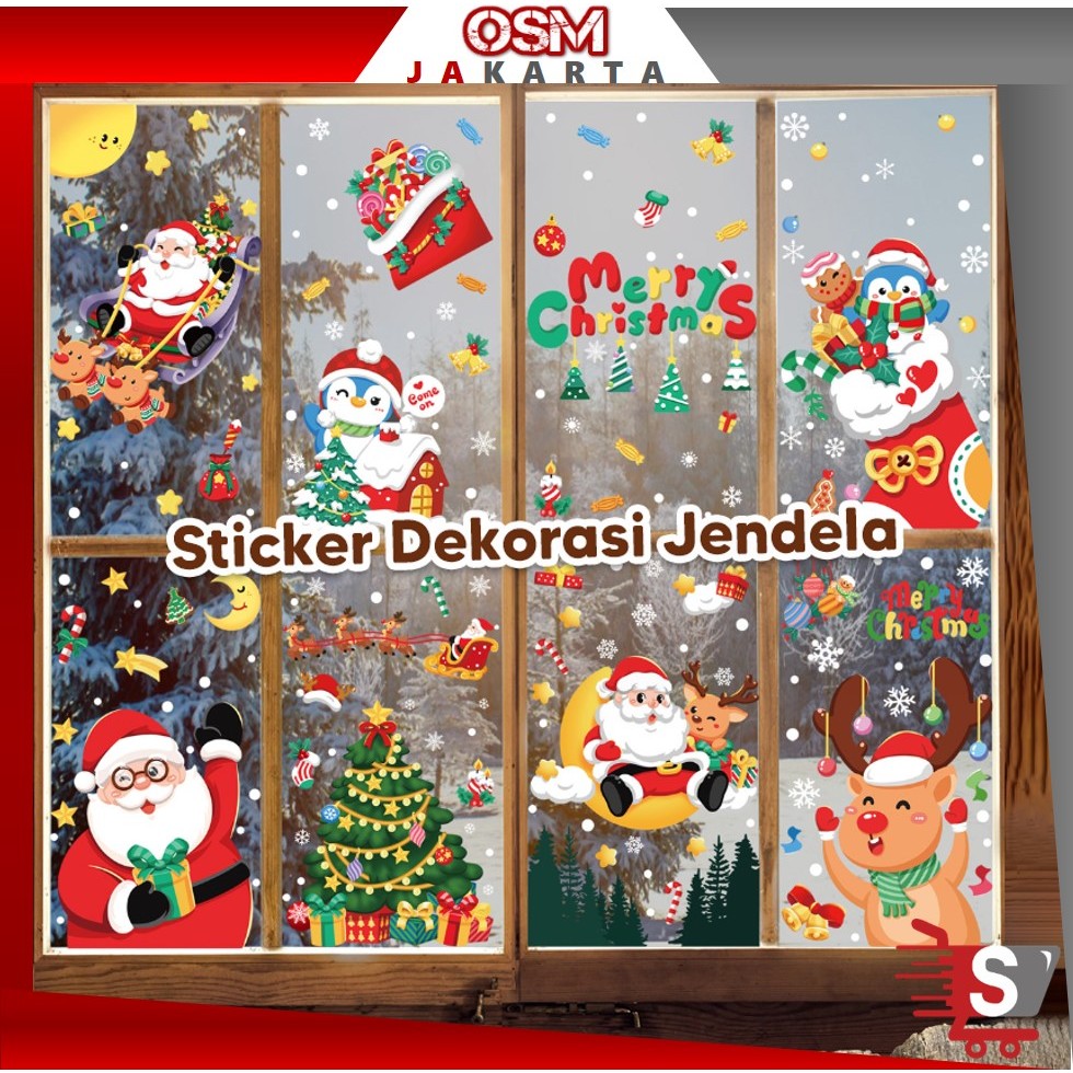 Jual OSM JKT 6060 Stiker Jendela Kaca Motif Natal / Stiker Motif Natal ...