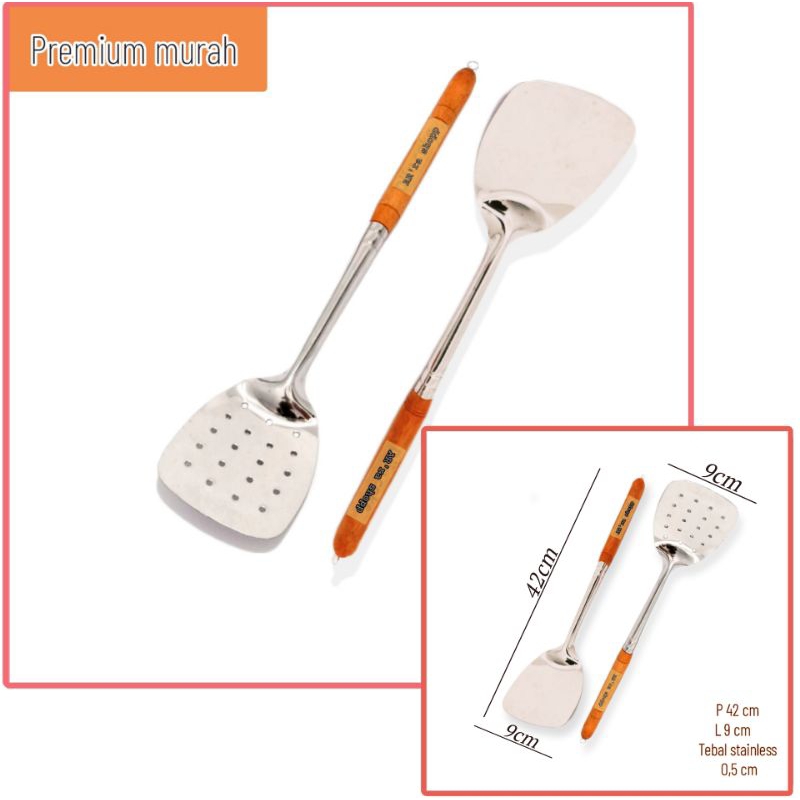 Jual spatula/sotil/sotel box besar gagang kayu stainless tebal premium ...