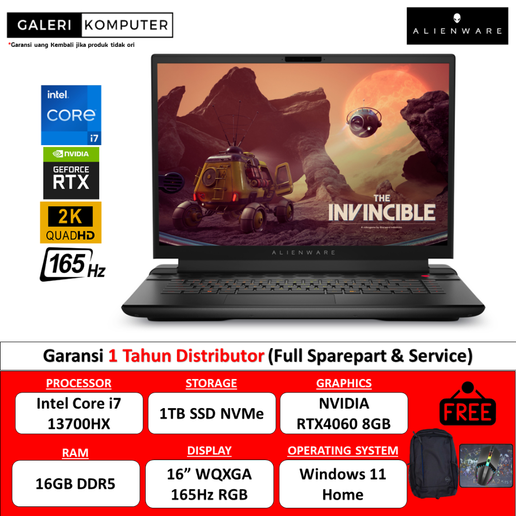 Jual DELL ALIENWARE M16 R1 RTX4060 Intel i7 13700HX 16GB 1TB 16" WQXGA 165HZ RGB WINDOWS 11 ...