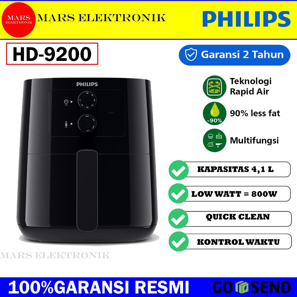 Jual AIR FRYER PHILIPS HD-9200 - LOW WATT - KAPASITAS 4,1L HD 9200 - PENGGORENGAN TANPA MINYAK ...