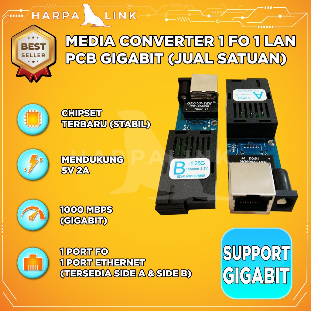 Jual Media Converter 1 FO 1 LAN Gigabit 1000 Mbps PCB Switch Fiber Optic Optik 1 Port FO 1 Port ...