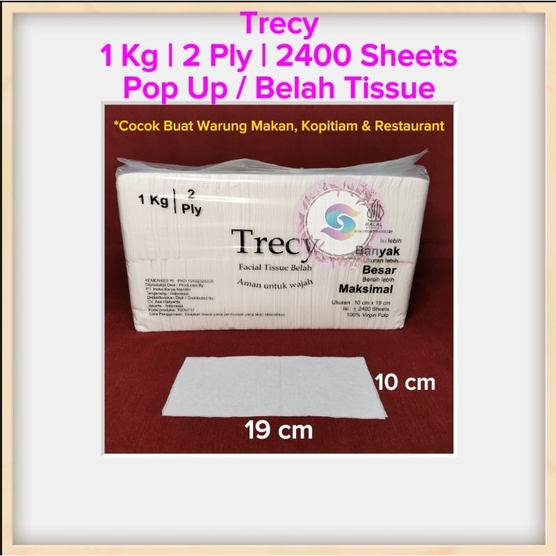Jual Tisu TRECY Pop Up / Belah Facial Tissue 1 Kg 2 Ply 2400 Sheets ...