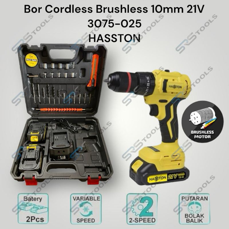 Jual HASSTON 3075-025 Mesin Bor Cas Impact Drill 10mm 21 V Brushless ...