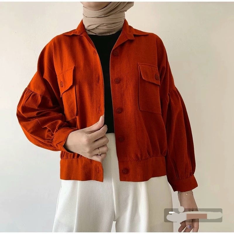 Jual JACKET JAKET OLIN OVERSIZE CROP OUTER / LINEN OVERSIZED CROP BLOUSE STYLE | Shopee Indonesia