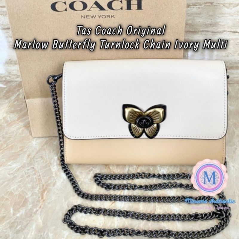 Jual Tas Coach Original Marlow Butterfly Turnlock Chain Crossbody Ivory ...