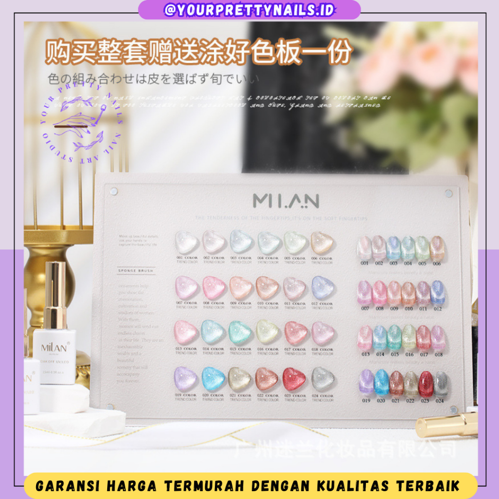Jual MILAN 24 COLORS 1 SET CAT EYE FLASH GLITTER NAIL GEL POLISH KUTEK ...