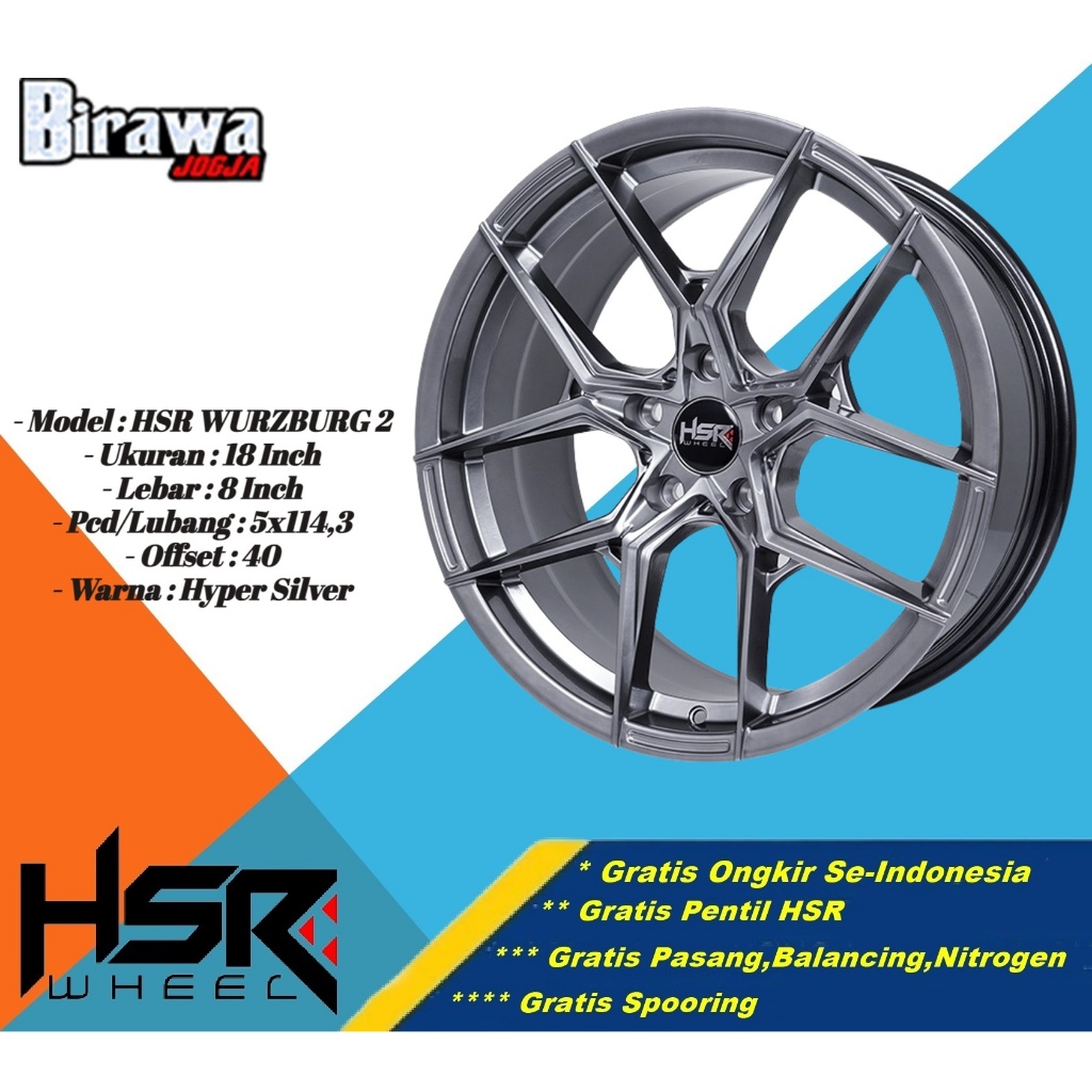 Jual Velg Mobil Racing Ring 18 HSR WURZBURG 2 R18 Lebar 8 Pcd 5x114,3 Hyper Silver | Birawa ...