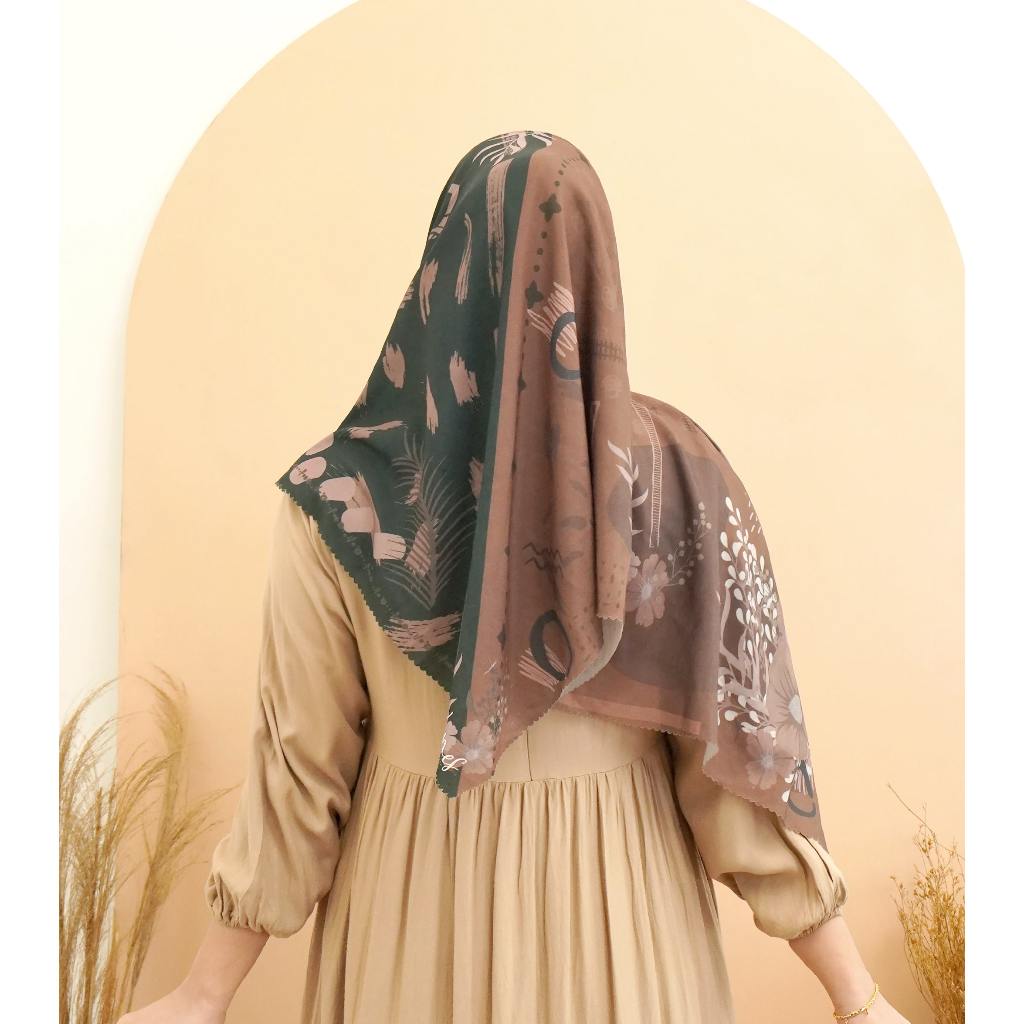 Jual [KV5 HIJAU ARMY MIX BROWN] Kenes Scarf Hijab 2 Sisi / 2 Motif / 2 Warna Kerudung Segiempat ...