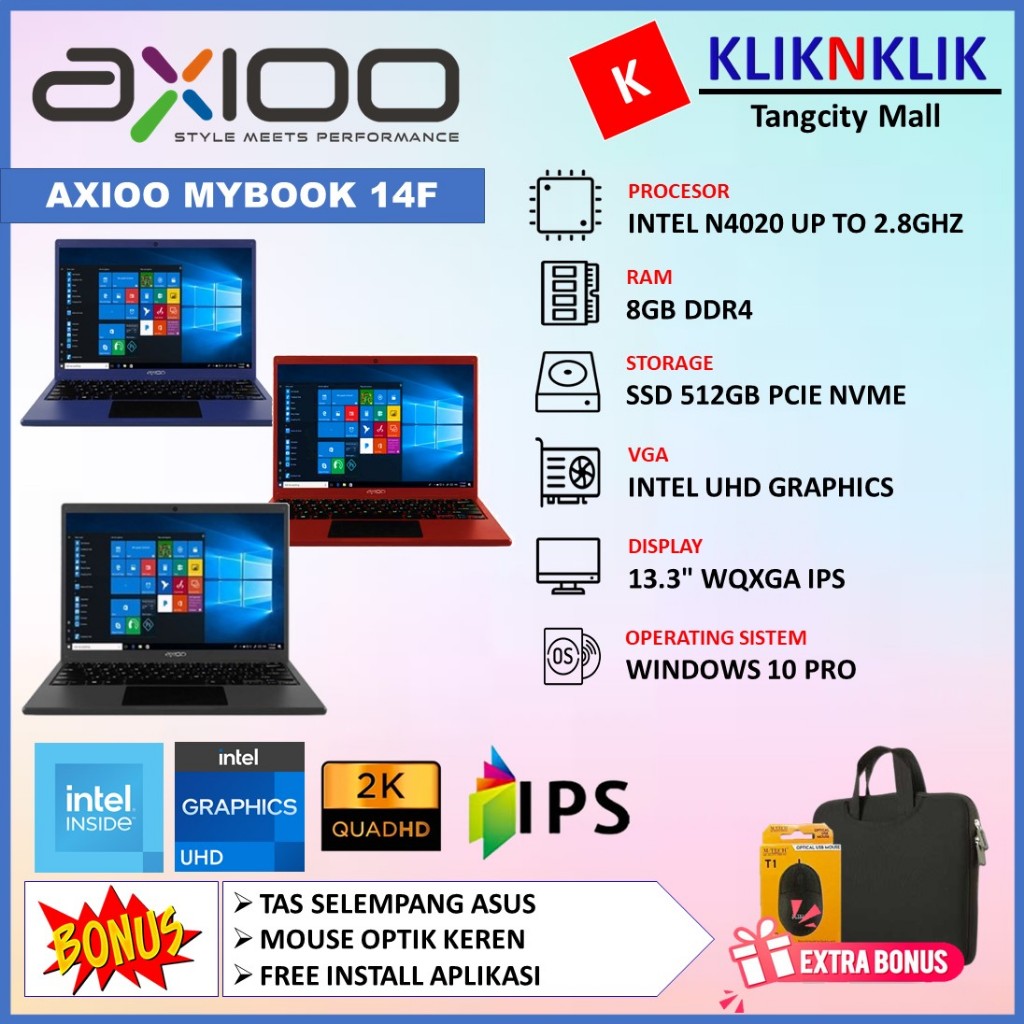 Jual Laptop Terbaru AXIOO Mybook 14F Intel N4020 8GB 512GB SSD 13 INCH IPS 2K WIN10 PRO Original ...