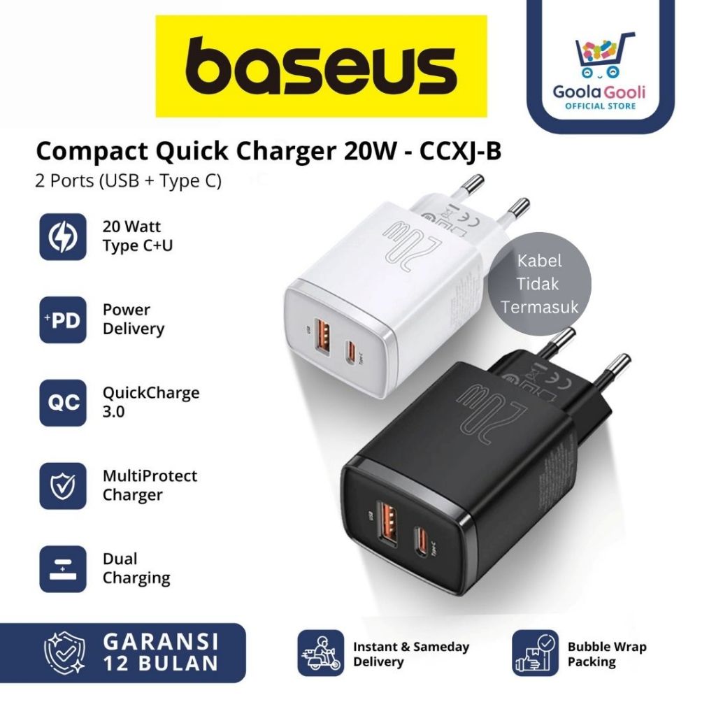 Jual Baseus 20W Kepala Charger 20W Type-c + USB Compact Quick Charger ...
