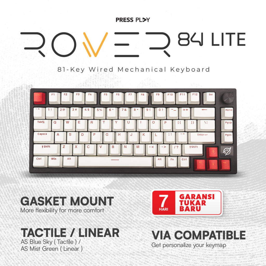 Jual ROVER84 Lite 75% Wired Mechanical Keyboard by Press Play | Shopee ...