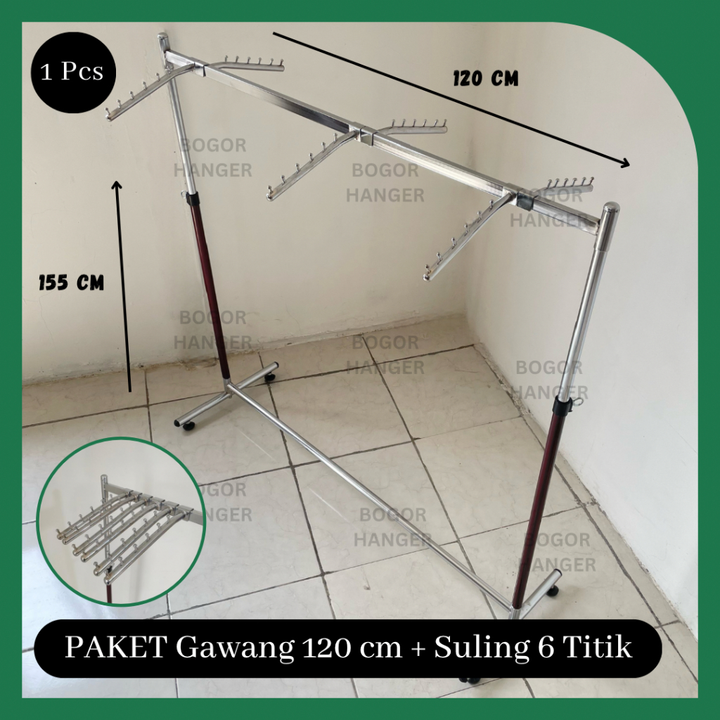 Jual (1 SET) Gawang Gantungan Baju Set 120 cm (1 Pcs Gawangan + 6 Pcs ...