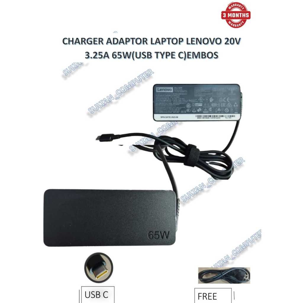Jual Adaptor Charger Laptop LENOVO 20V 3.25A (65W)USB-TYPE C EMBOS ...