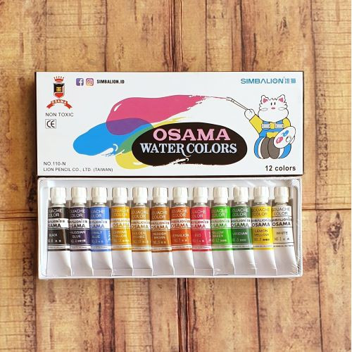 Jual Water Colors OSAMA Simbalion 12 Warna Cat Air 12 Warna 110-N ...