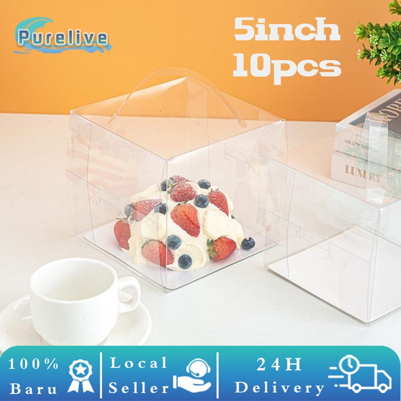 Jual 10Pcs 5inch Kotak Kue Tart Transparan Box Mika Cake Tenteng Kotak ...
