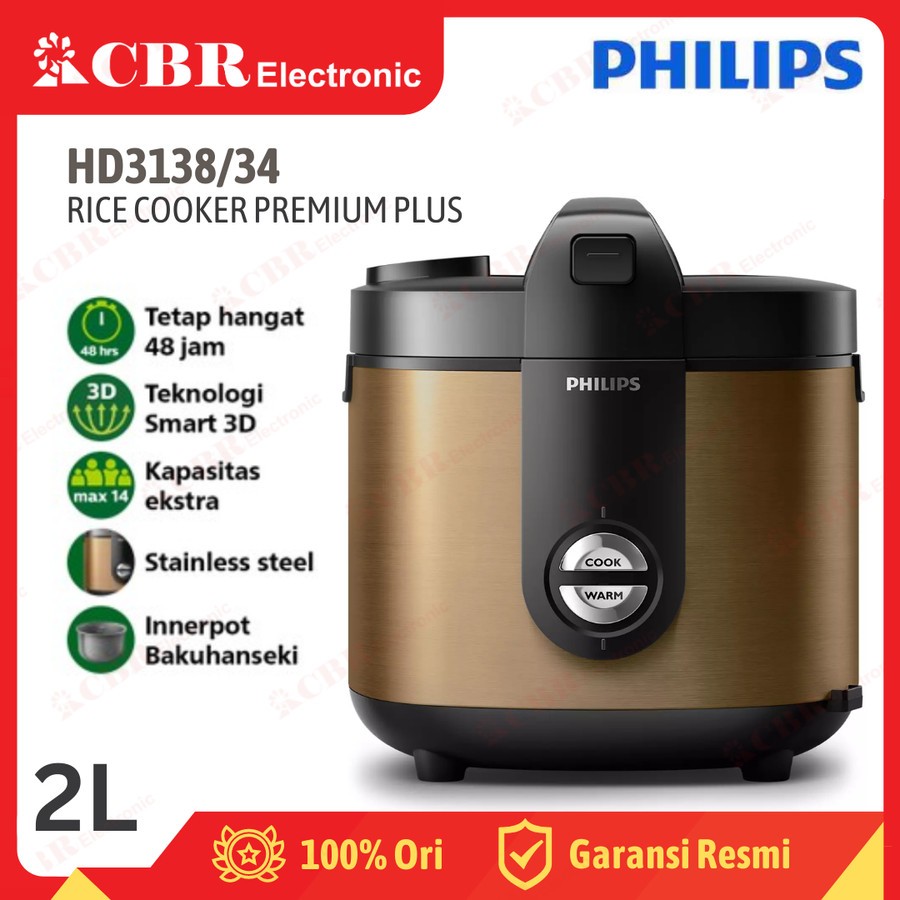 Jual Rice Cooker PHILIPS HD-3138/34 (GOLD) 2 Liter | Shopee Indonesia